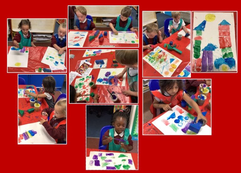 foam shape printing in the Nursery – Corrie Primary & Nursery School